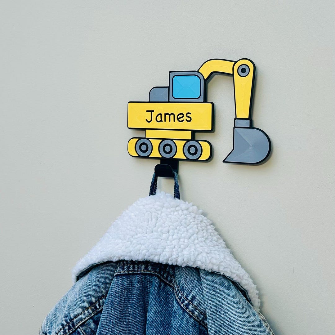 Personalized Digger Room Sign or Hook: 3D Printed Construction Decor - Etsy