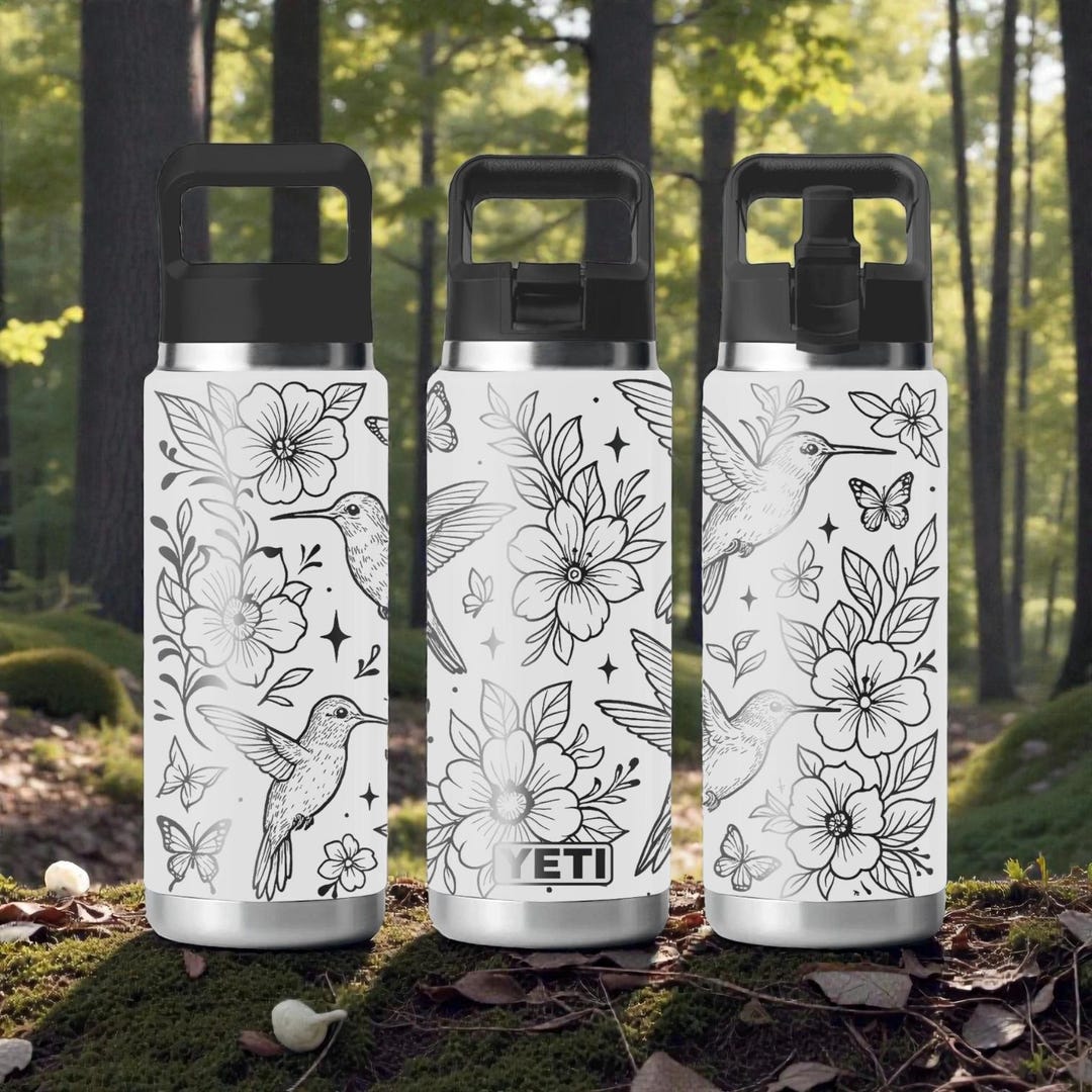 Hummingbird Floral YETI Tumbler – Engraved Bird & Flower Wrap – Nature ...