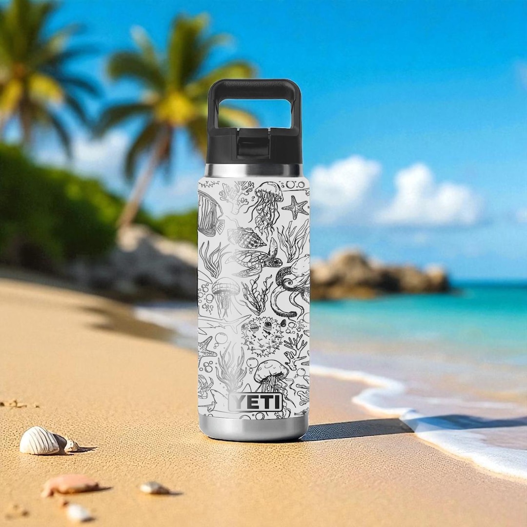 Ocean Life YETI Tumbler – Engraved Sea Creatures Wrap – Rambler 12oz ...