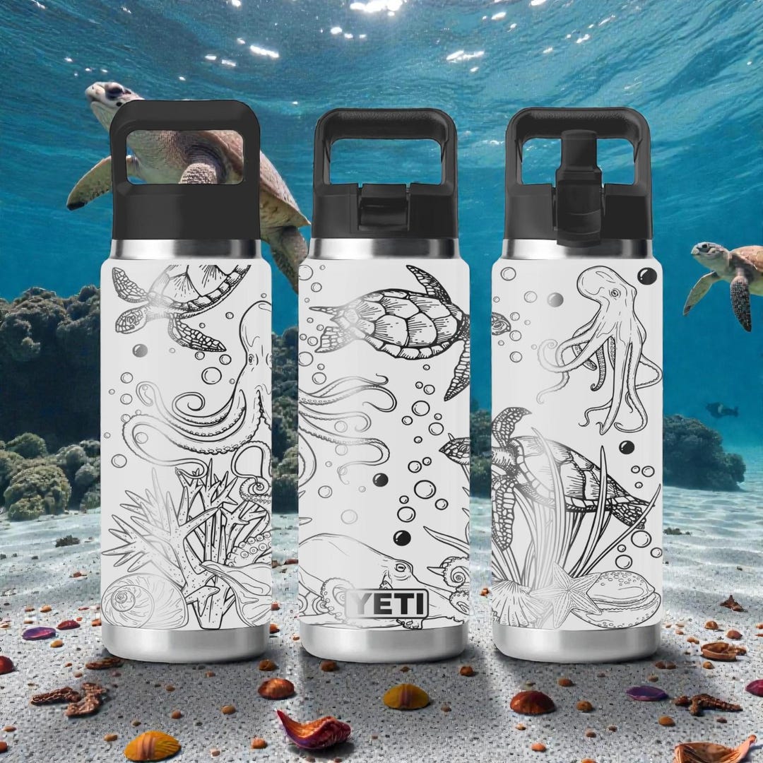 Ocean Life YETI Tumbler – Engraved Sea Turtle and Octopus Wrap ...