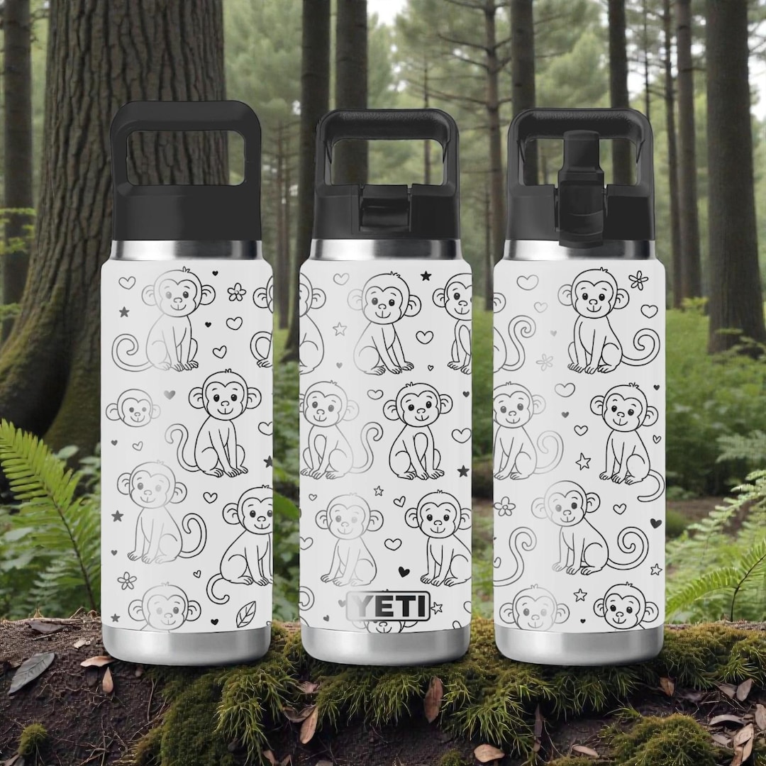 Cute Monkey Yeti Tumbler – Engraved Animal Pattern Wrap – Rambler 12oz ...