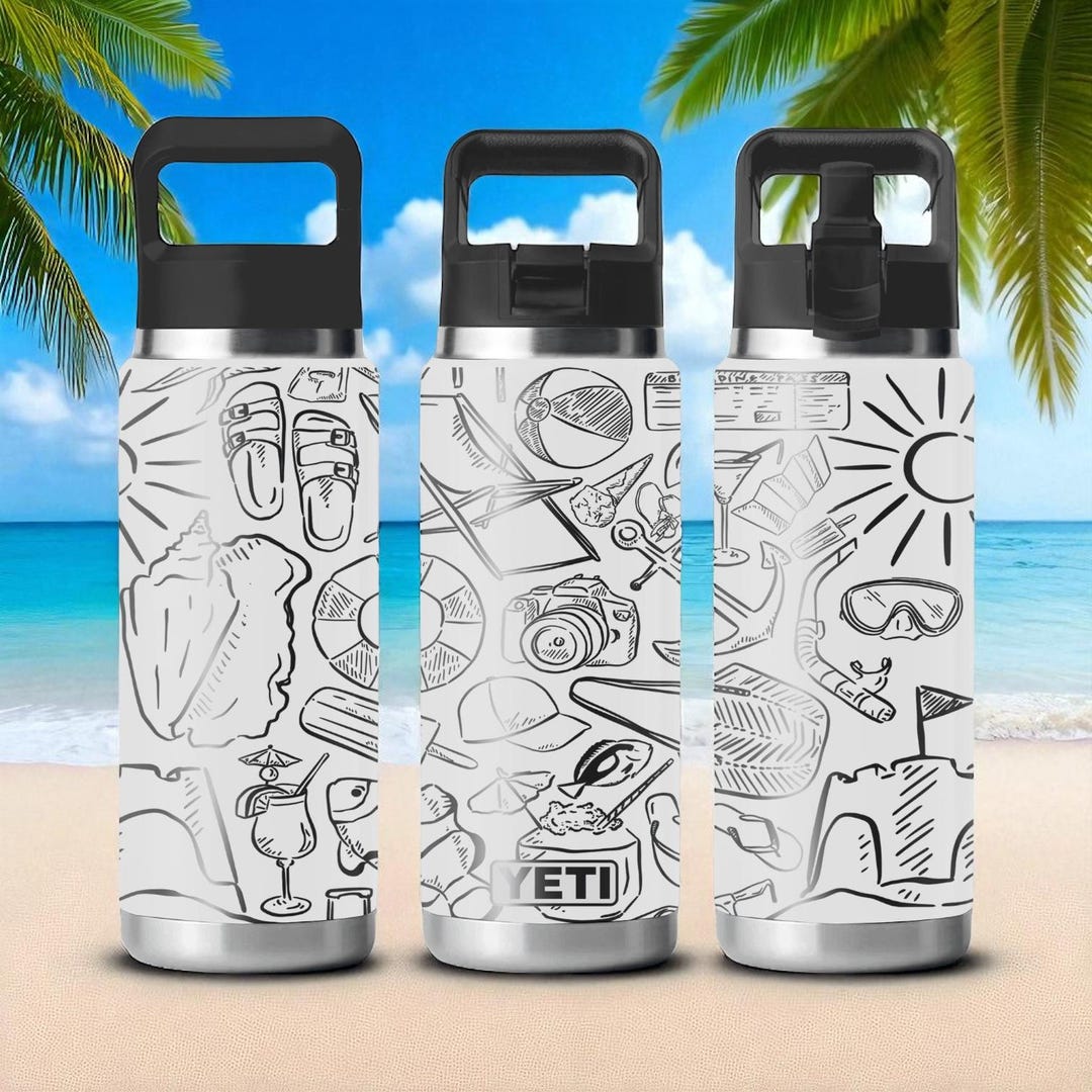 Engraved YETI Bottle With Beach Vacation Design – Summer Sand, Sun and ...