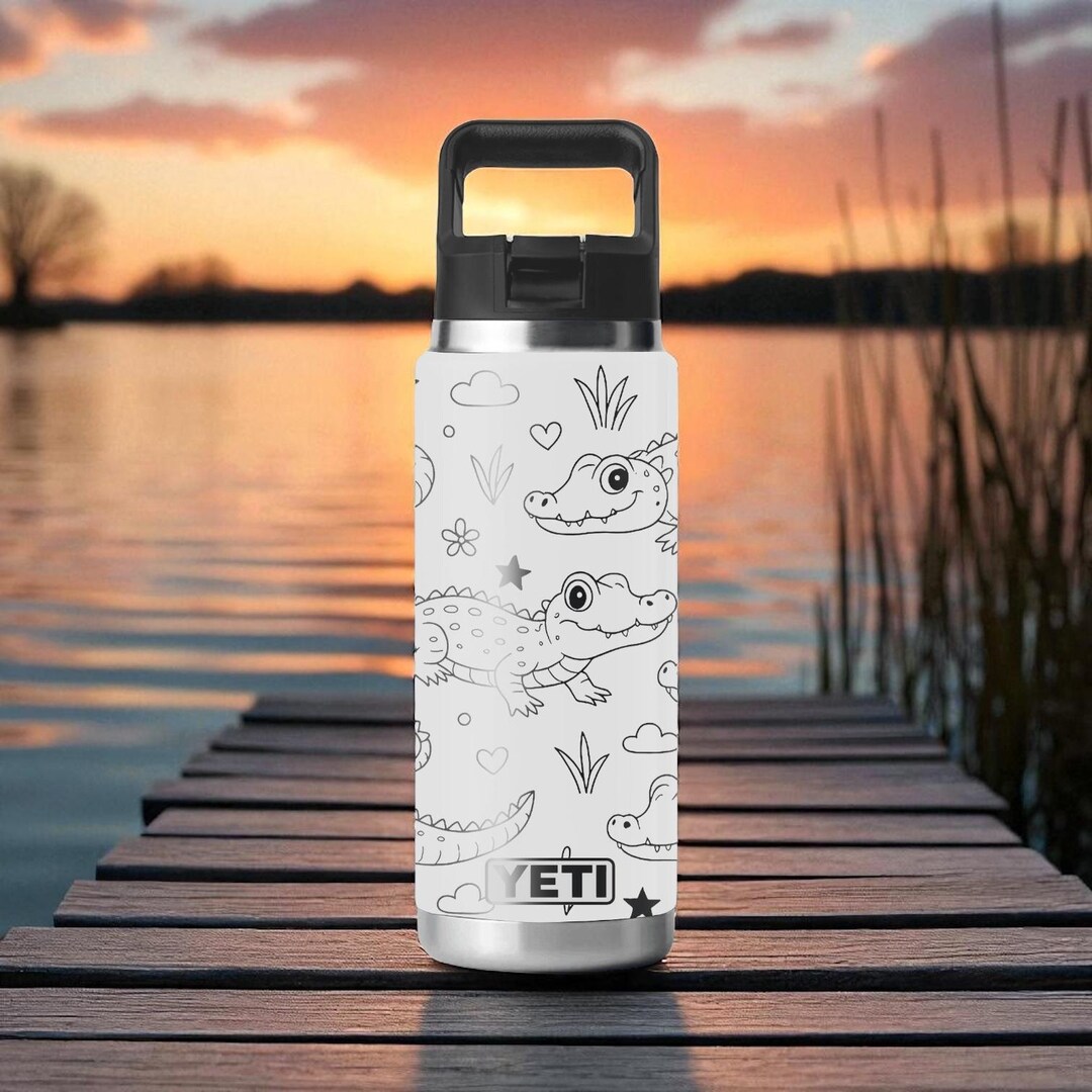 Laser Engraved Cute Alligator Water Bottle – Kawaii Crocodile Tumbler ...