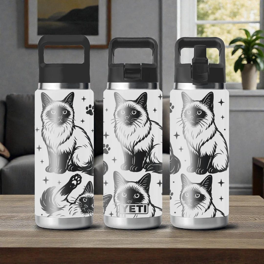 Siamese Cat YETI Tumbler – Engraved Pointed Cat Wrap – Rambler 12oz ...