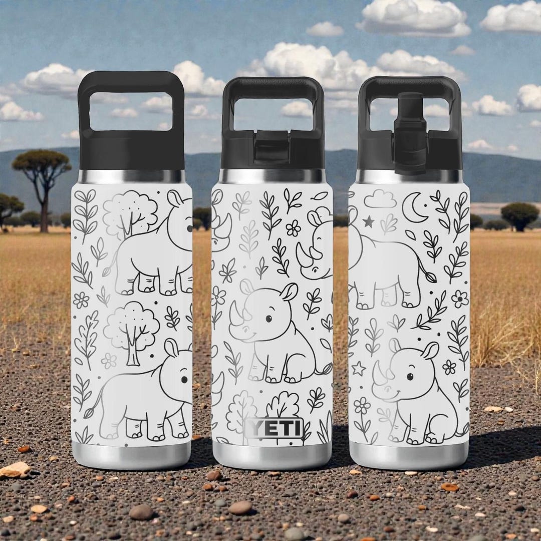 Rhino YETI Tumbler – Engraved Rhinoceros Safari Wrap – Rambler 12oz ...