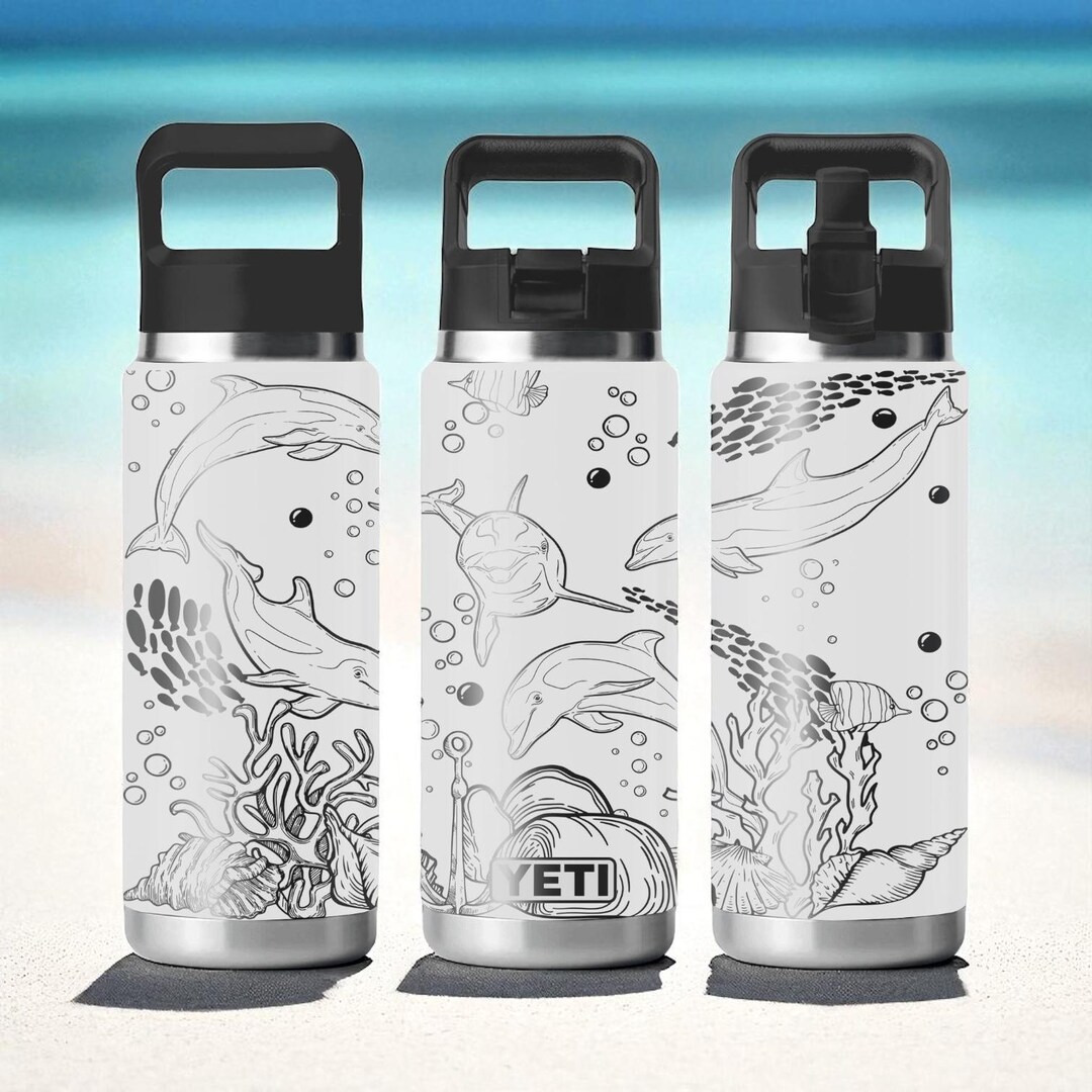 Dolphin Ocean YETI Tumbler – Engraved Sea Life Design – Rambler 12oz ...
