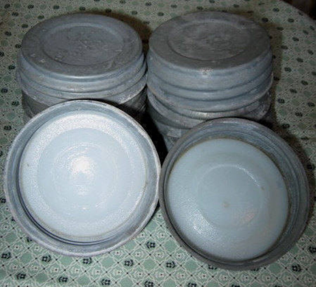 5 Vintage Zinc Canning Jar Rims With Milk Glass Fits Mason Jar Lids Lot ...