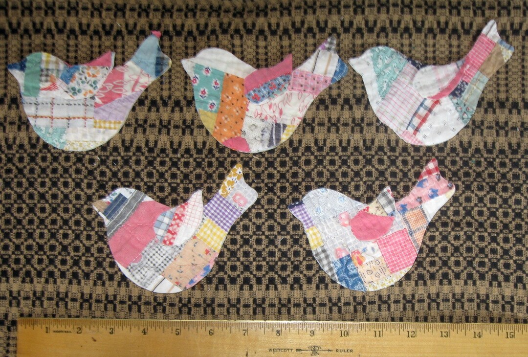 5 Antique Song Bird With Wings Appliques Cutter Quilt Patchwork Cutouts Vintage Primitive ...
