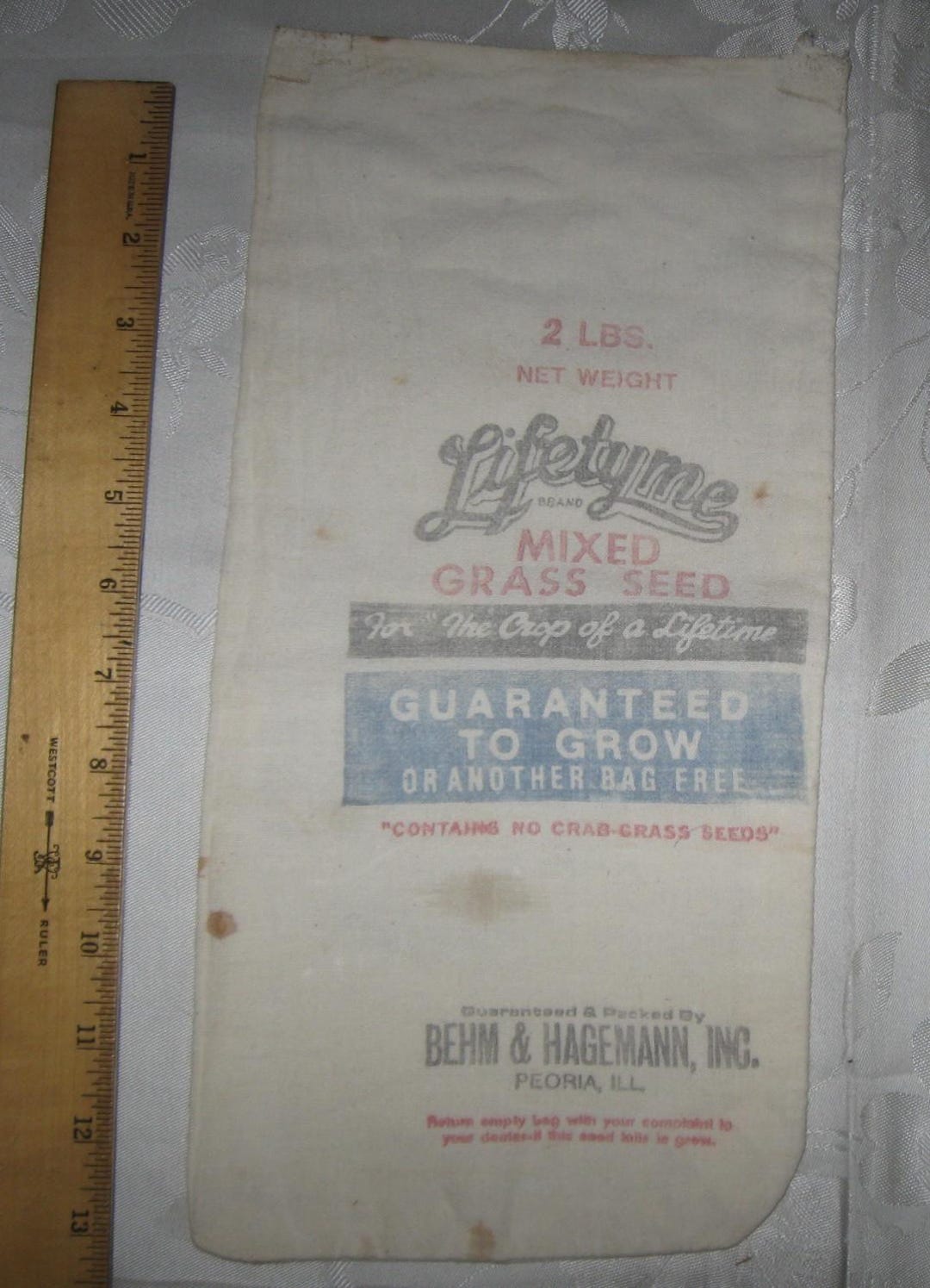 Vintage Grass Seed Bag Lifetyme Sack Feedsack Advertising Primitive ...