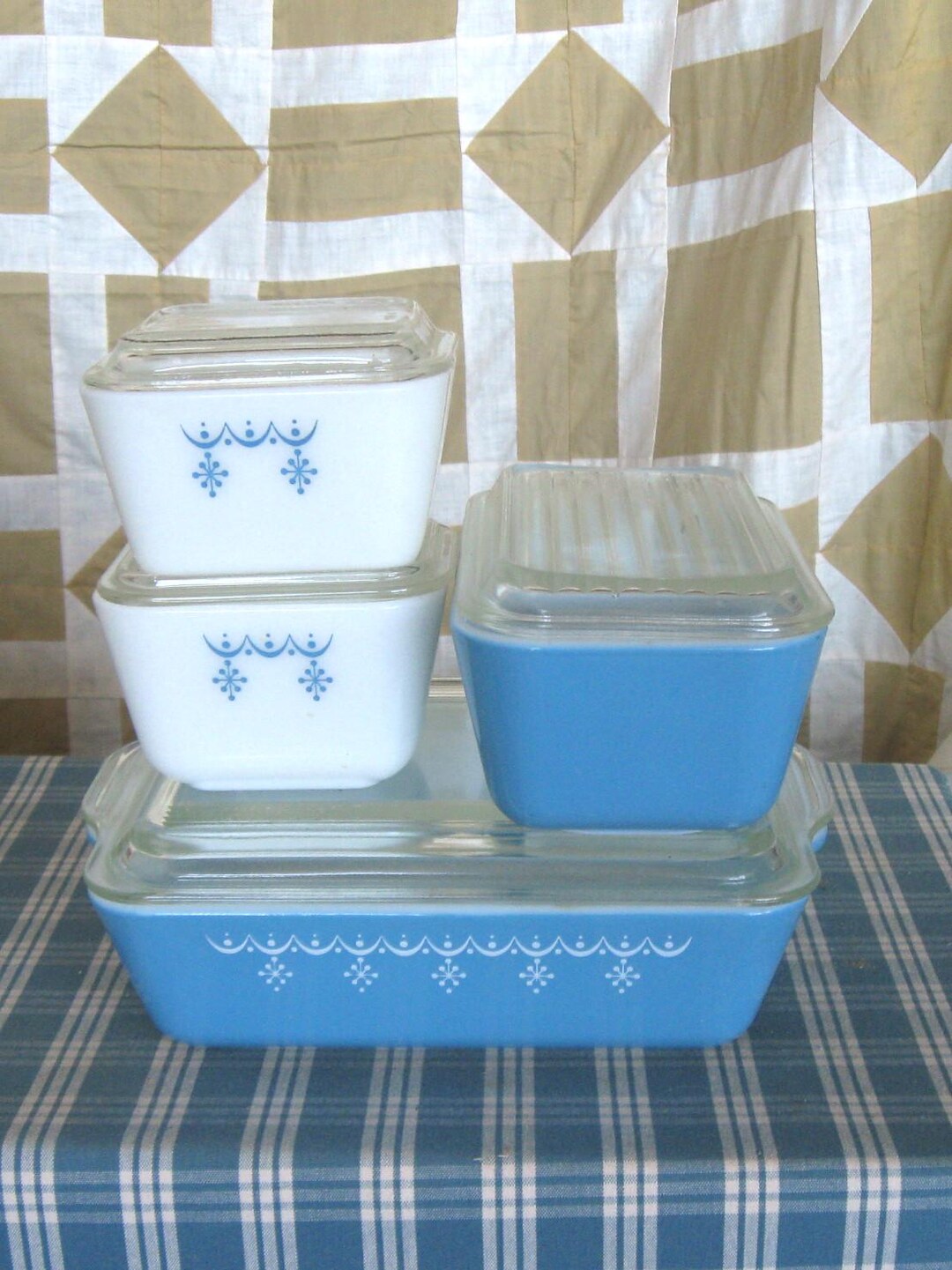 Vintage Pyrex 8 Piece Blue Garland Snowflake Refrigerator Set With Lids ...