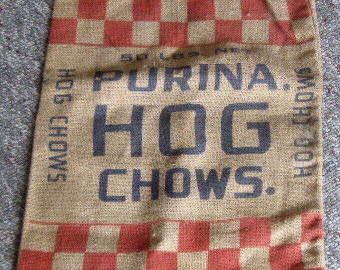 Vintage Purina Red Blue Burlap Hog Chows Feed Sack Bag Feedsack ...