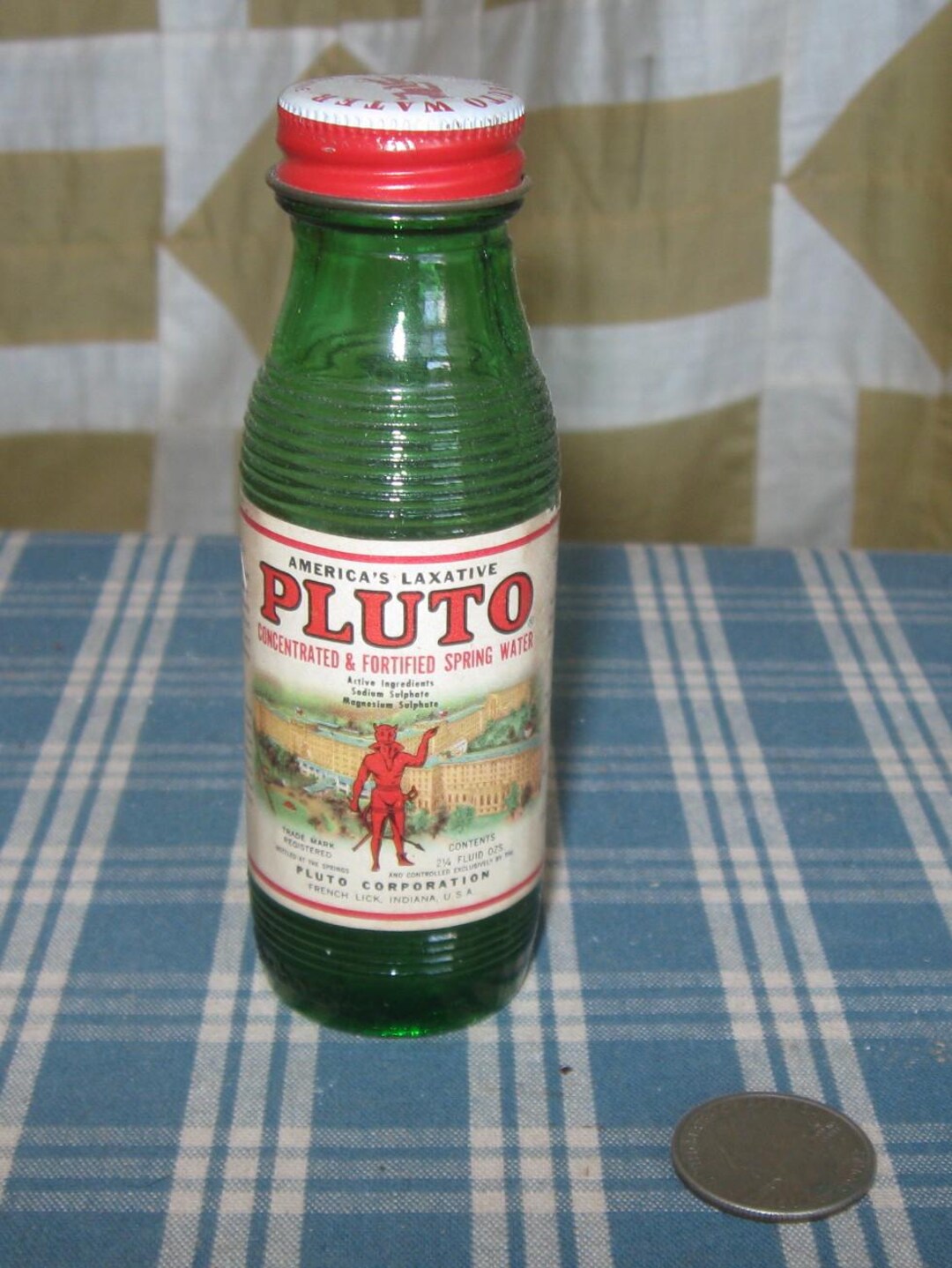 Vintage Pluto Water America’s Laxative Bottle Devil Mascot 2 1/4 Ozs ...