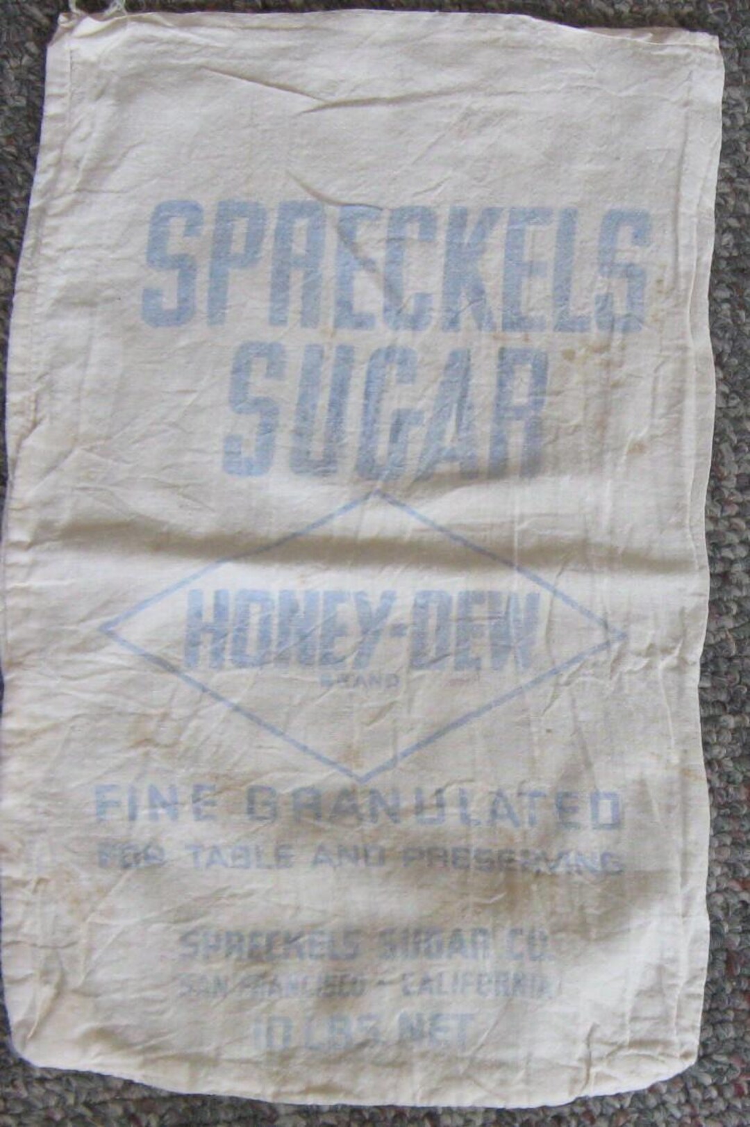 Vintage Spreckels Honey Dew Sugar Bag Sack Feedsack Advertising ...