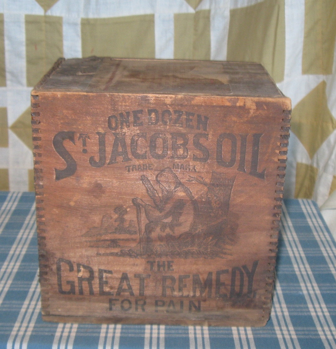 Antique St Jacobs Oil Crate Dovetailed Storage Advertising Box Quack ...
