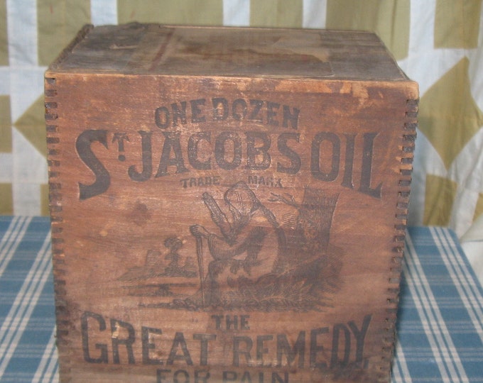 Antique St Jacobs Oil Crate Dovetailed Storage Advertising Box Quack ...