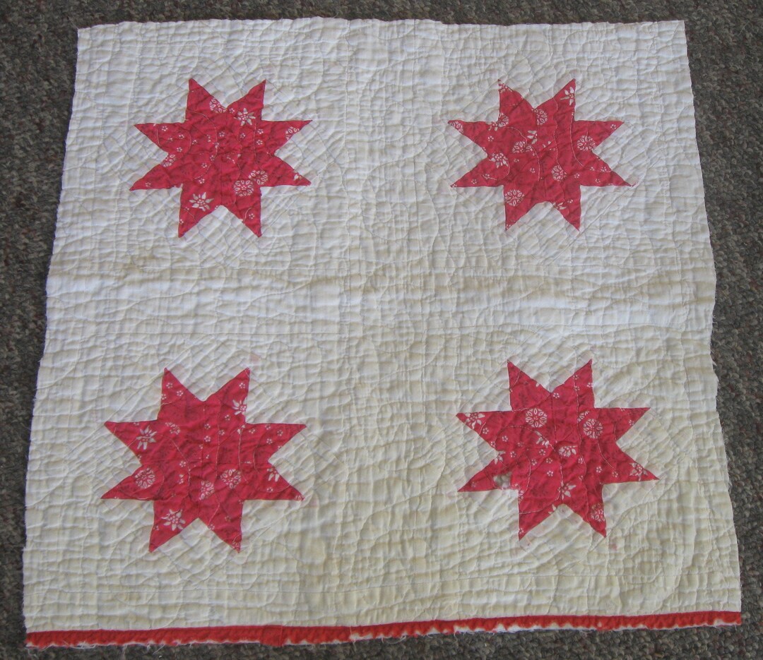 Vintage Antique Red Star Quilt Piece Repurpose Primitive - Etsy