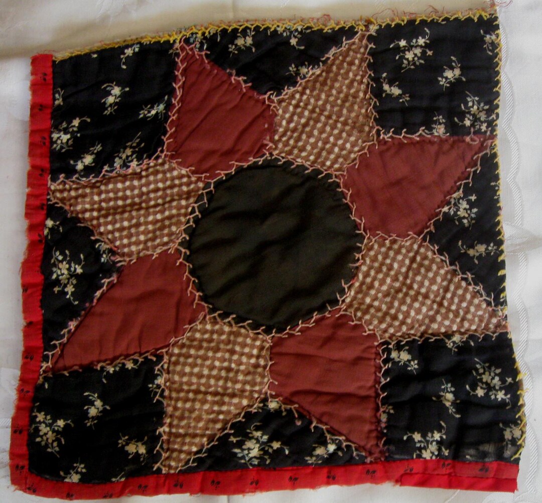 Vintage Quilt Piece Repurpose Primitive Patchwork Red Calico Cutter ...