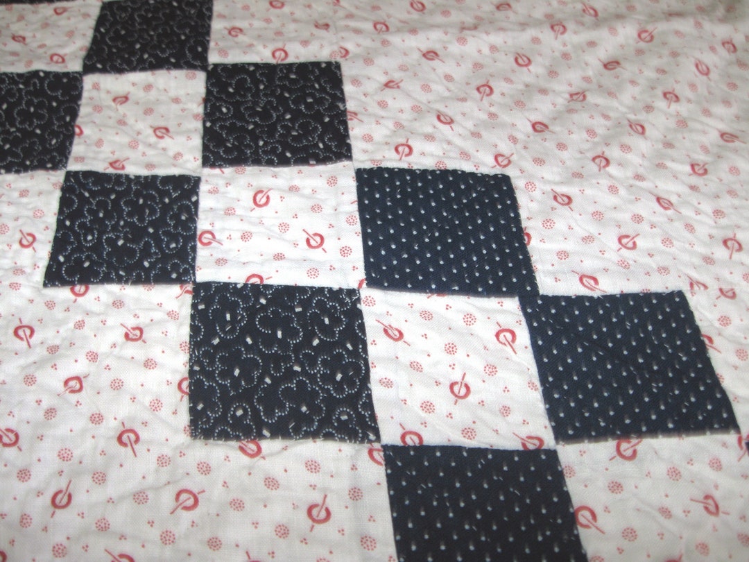 Antique Calico Quilt Patchwork Vintage Red Blue Calico Handmade ...