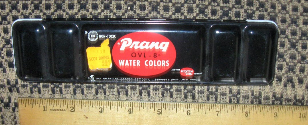 Vintage Prang Watercolor Tin Box 8 Color Paint Set With Brush Artist ...