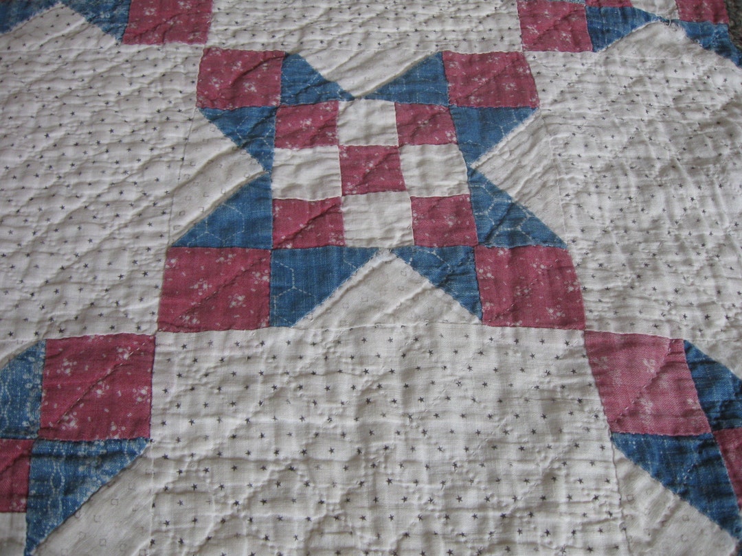 Vintage Quilt Piece Repurpose Primitive Patchwork Red Blue Calico ...