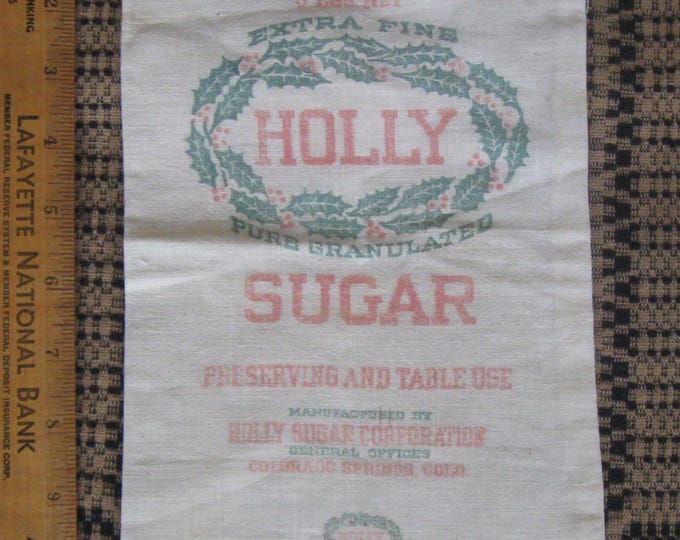 Vintage Holly Sugar Bag Sack Feedsack Advertising Primitive Farmhouse ...