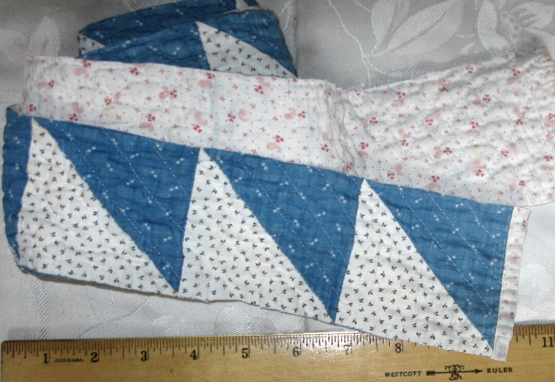 Vintage Quilt Edging Jelly Roll Red Blue Calico Repurpose Primitive ...