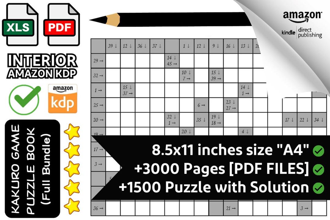 Kakuro Game Puzzle Activity Book Bundle | Printable Puzzle Book | Brain ...