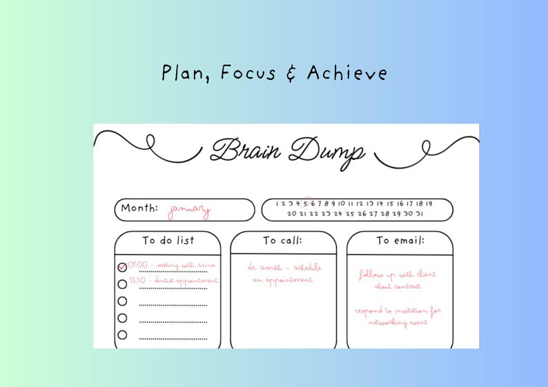 Brain Dump Template | Printable & Digital Planner | To-do List, Notes ...