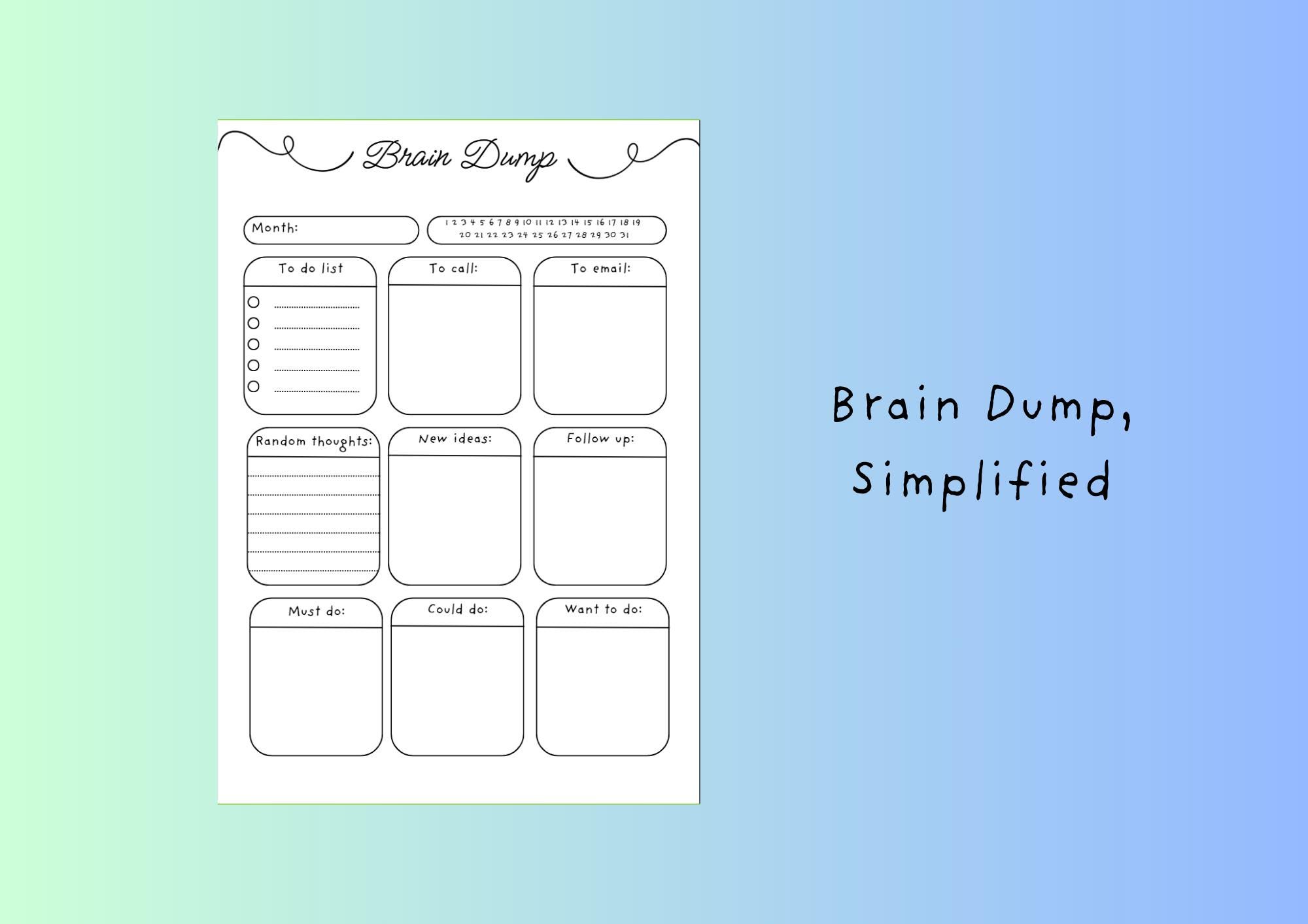 Brain Dump Template | Printable & Digital Planner | To-do List, Notes ...