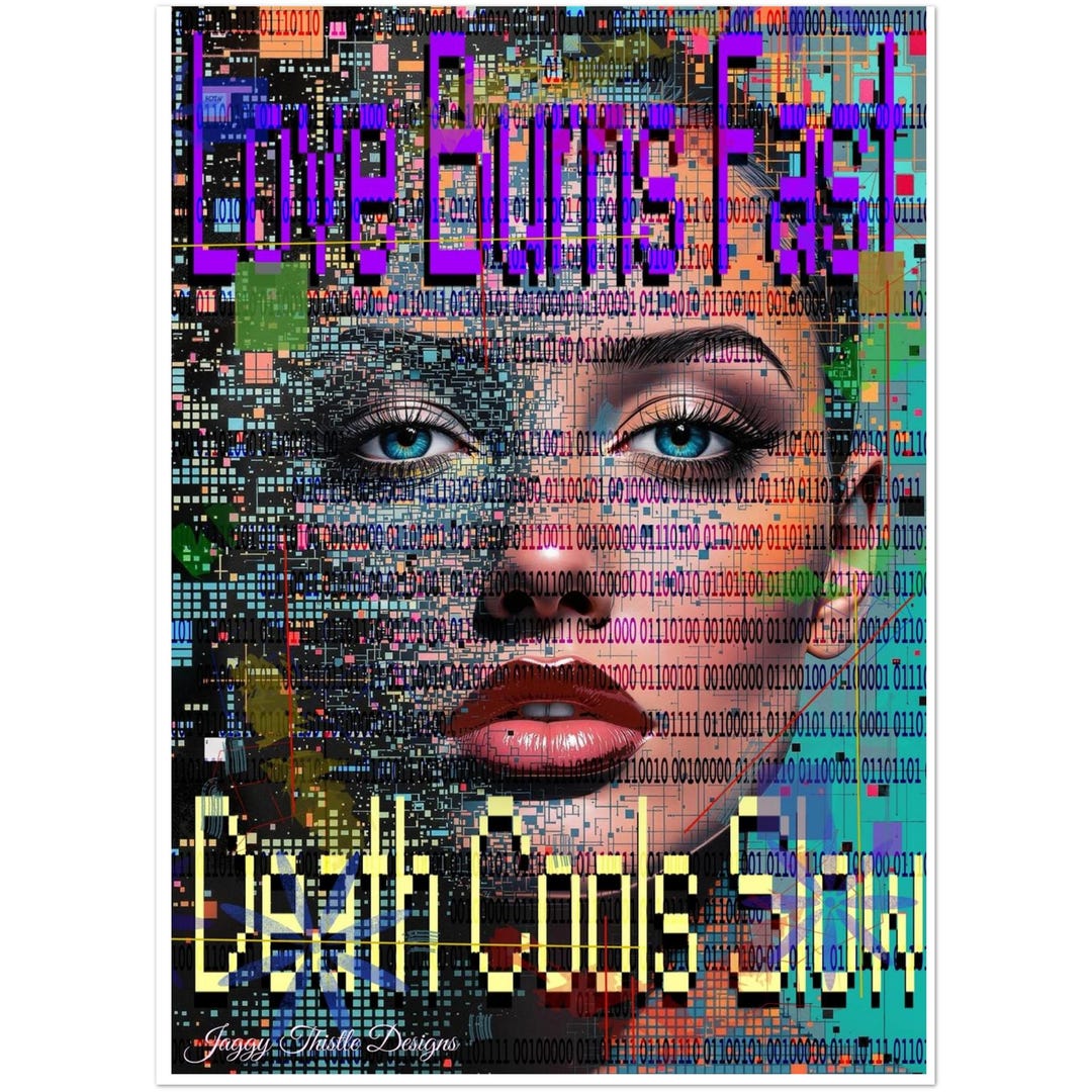 Digital Portrait With Poem in Binary - Unique Fine Art Poster - Vibrant ...