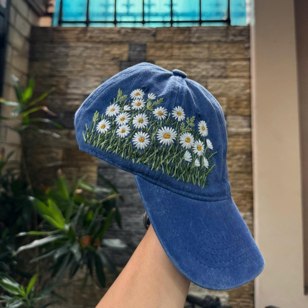Hand Embroidery Chamomile Flower, Wildflowers Embroidered Hat ...