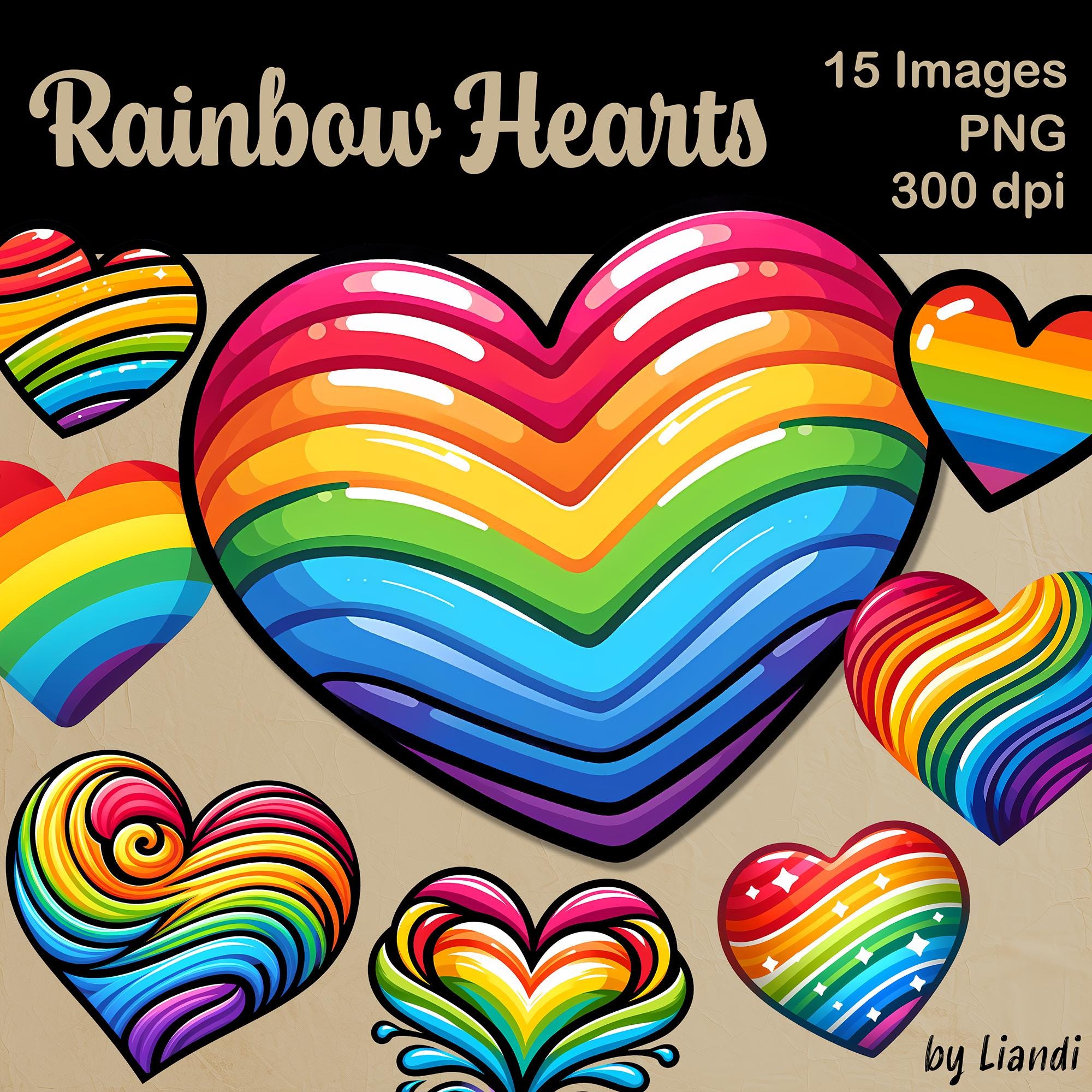 Rainbow Hearts Clipart - 15 Colorful Rainbow Heart Graphics for DIY ...
