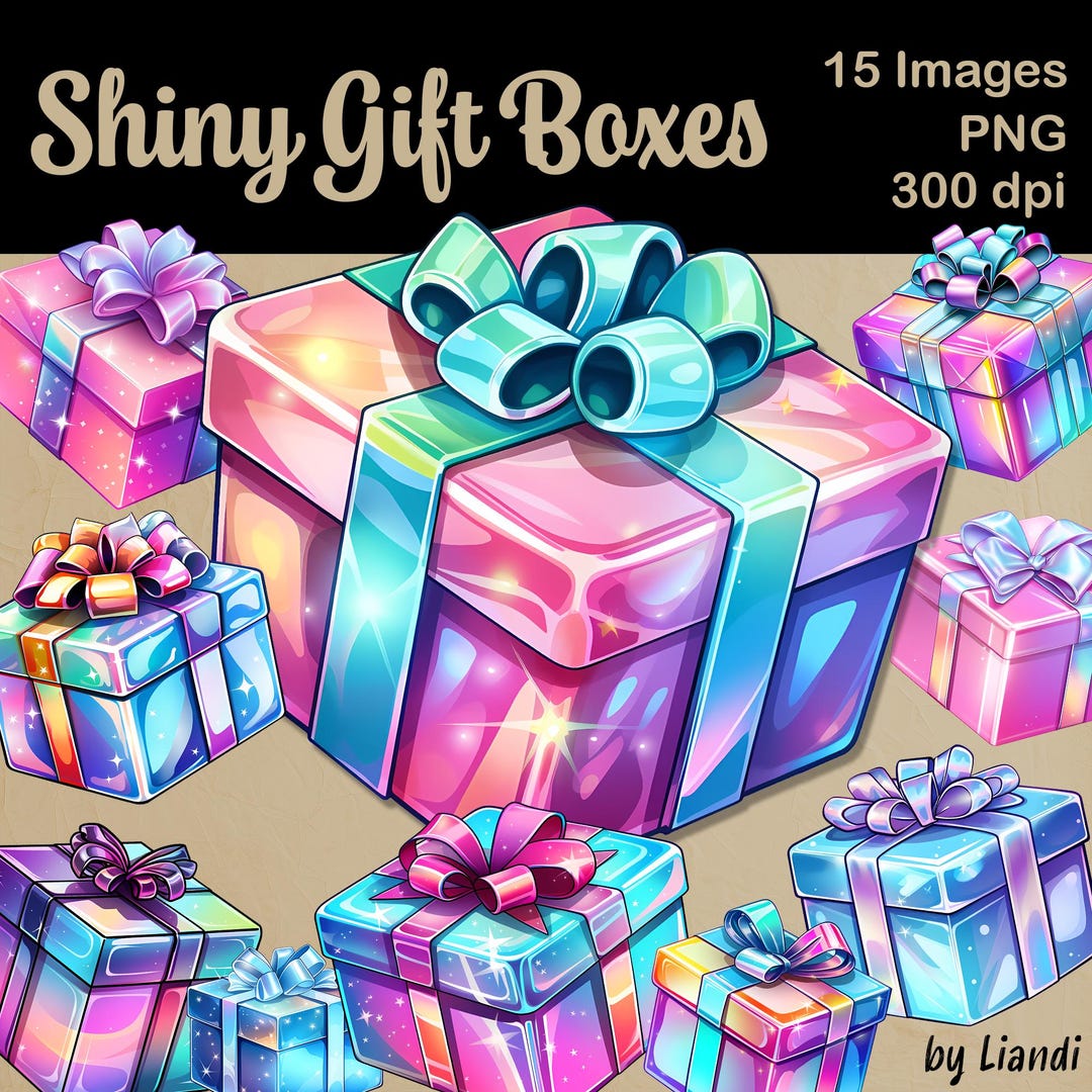 Shiny Gift Boxes Clipart - 15 Colorful Iridescent Present Box Graphics ...