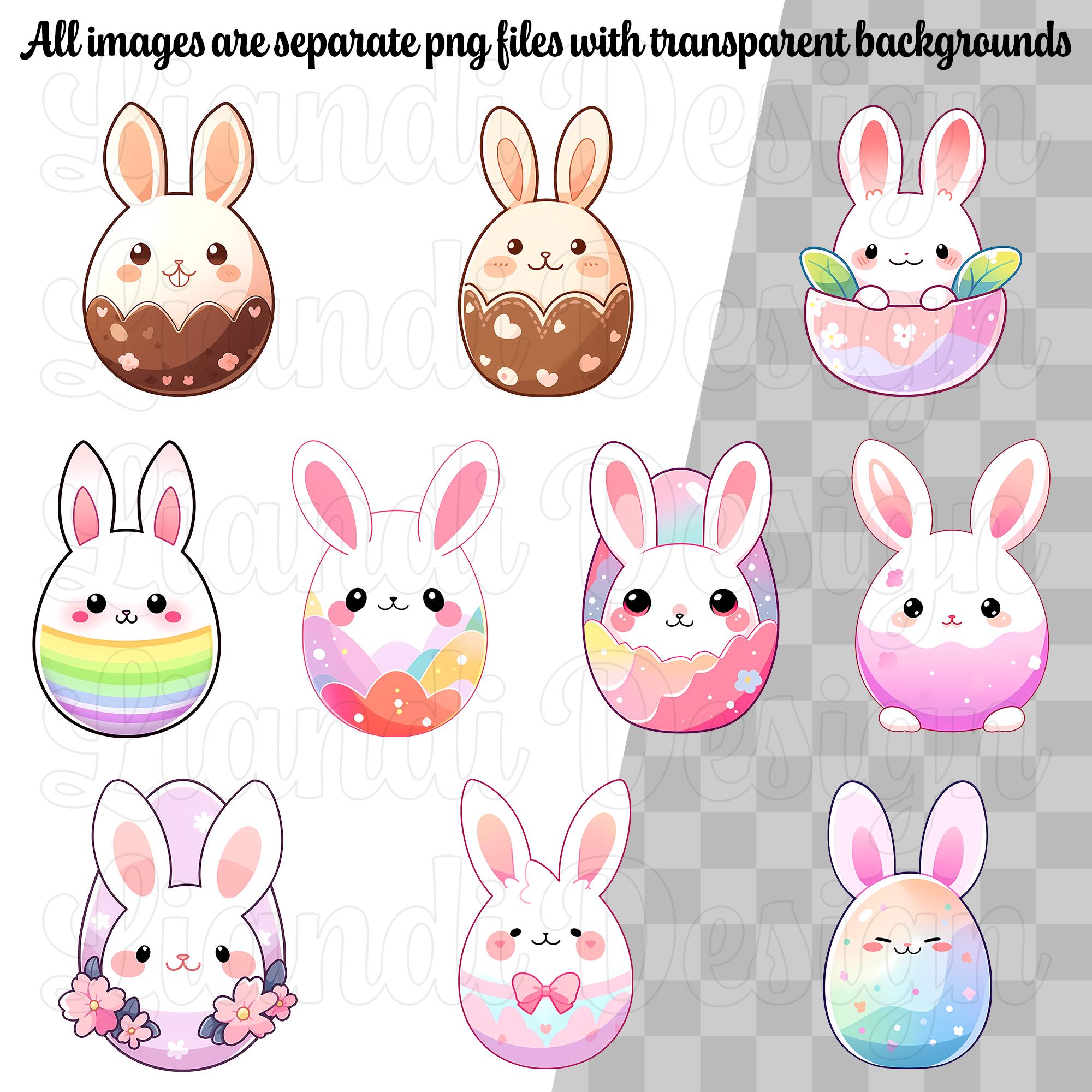 Kawaii Easter Bunny Eggs Clipart - 20 Cute Easter Egg With Bunny Ears ...