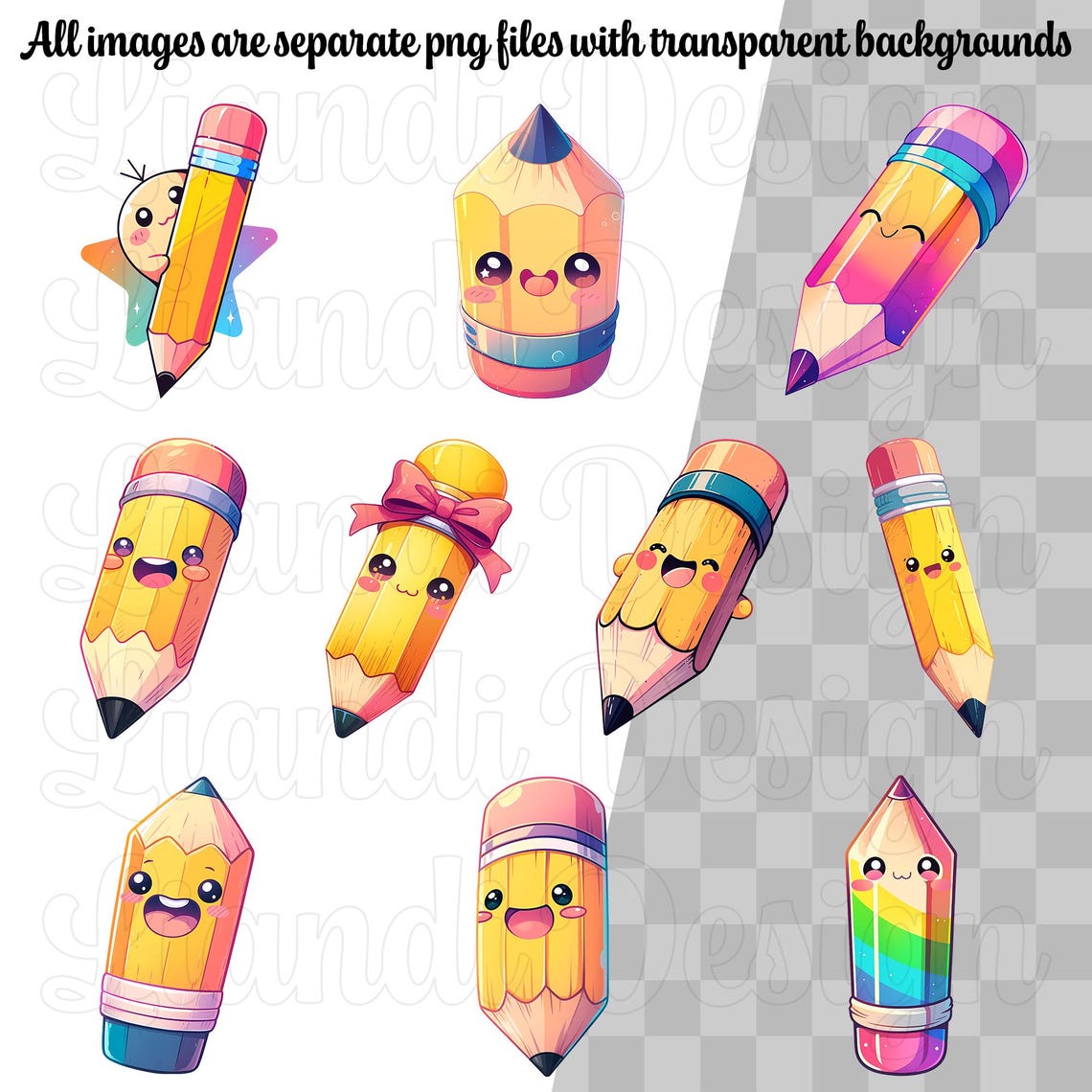 Kawaii Pencils Clipart - 20 Cute and Colorful School Stationery ...