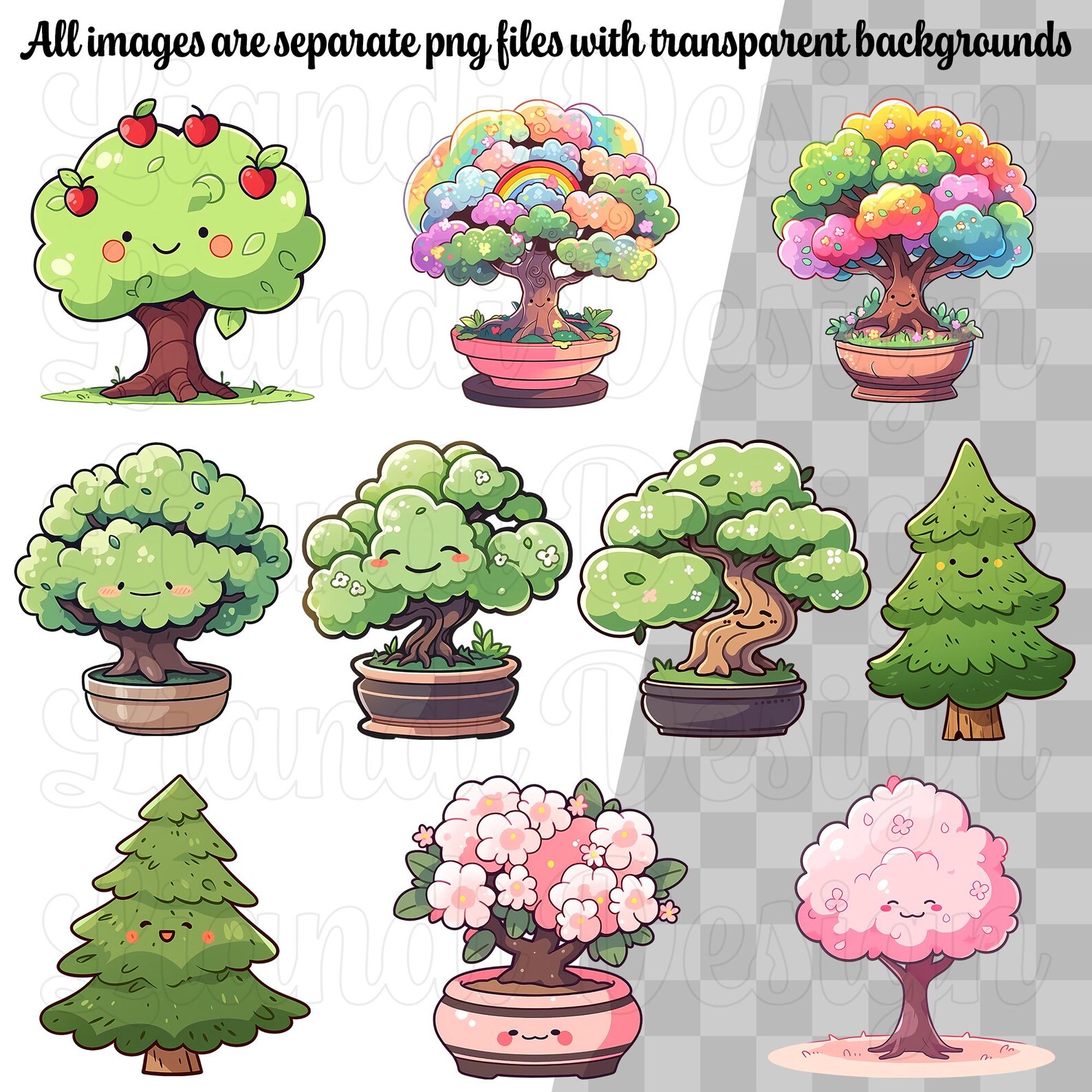 Kawaii Trees Clipart - 20 Cute and Colorful Tree and Bonsai Graphics ...