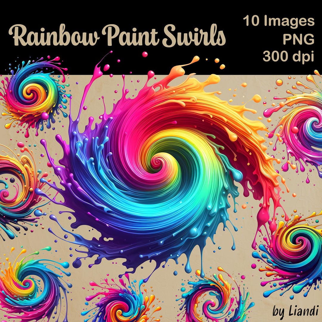 Rainbow Paint Swirls Clipart - 10 Colorful Swirling Paint Splash ...