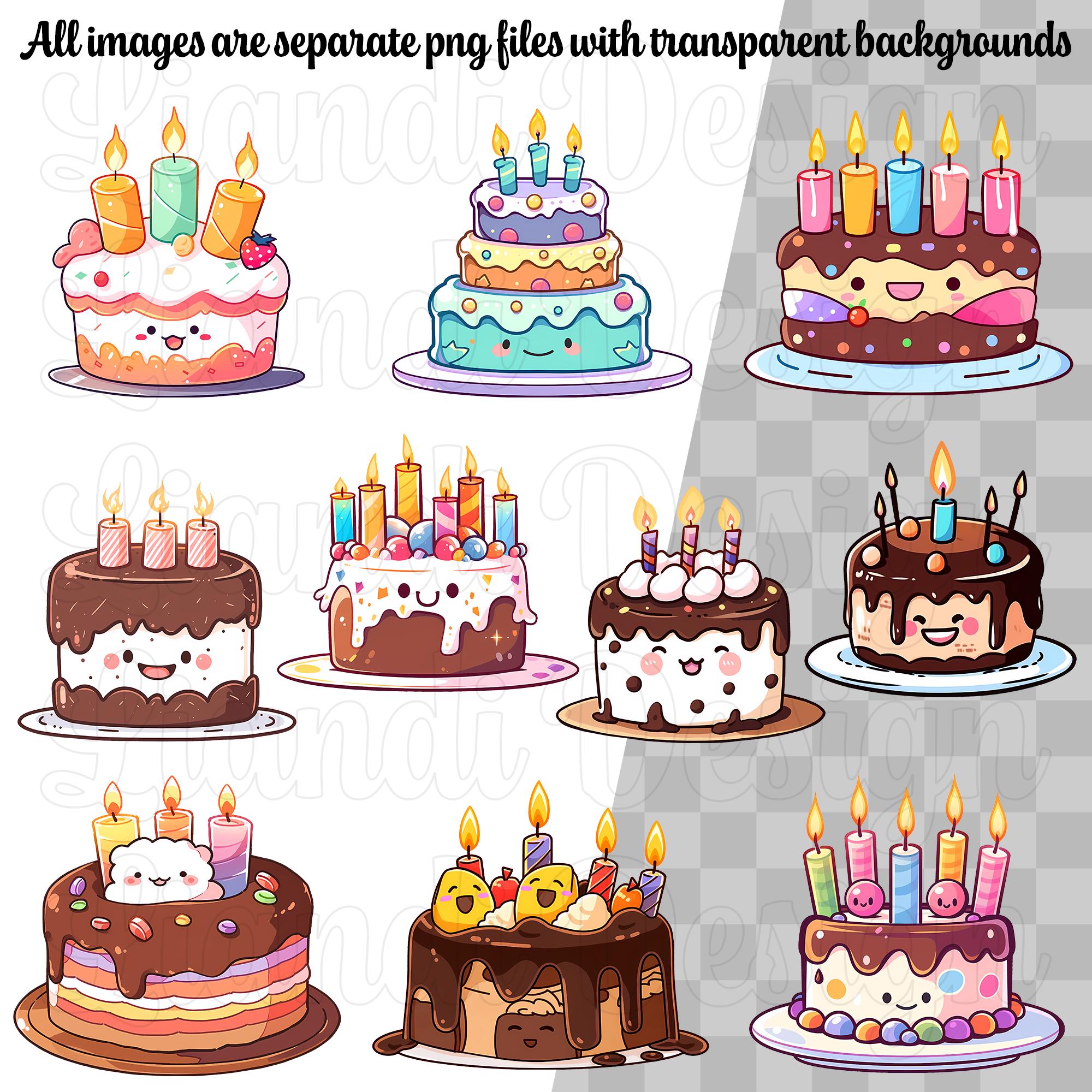 Kawaii Birthday Cakes Clipart - 20 Cute and Colorful Birthday Cake ...