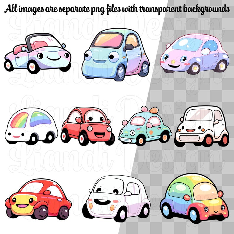 Kawaii Cars Clipart - 20 Cute and Colorful Car Graphics for DIY ...