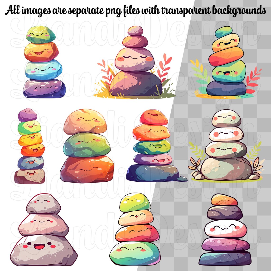Kawaii Zen Stones Clipart - 20 Cute and Colorful Stone Stack Graphics ...
