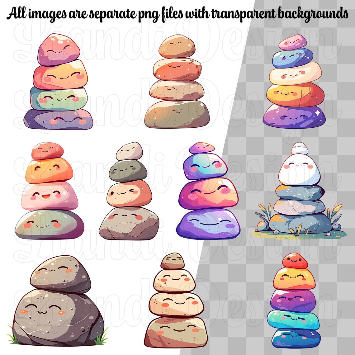 Kawaii Zen Stones Clipart - 20 Cute and Colorful Stone Stack Graphics ...
