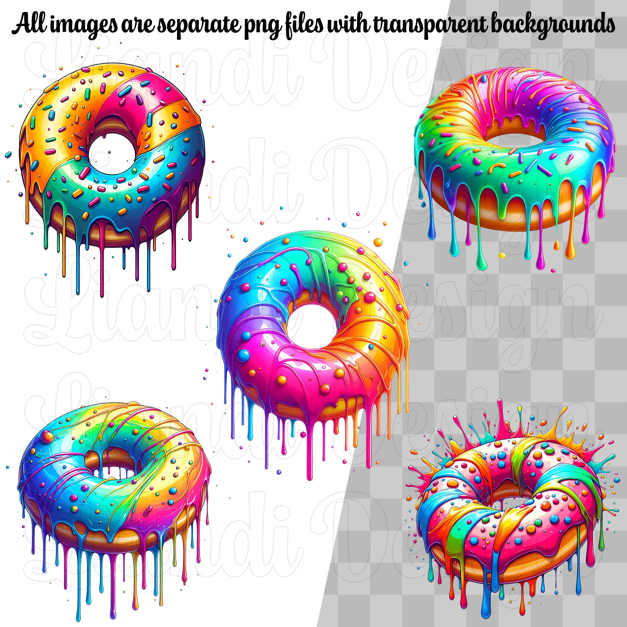 Dripping Rainbow Donuts Clipart - 10 Colorful Paint Splash Doughnuts ...