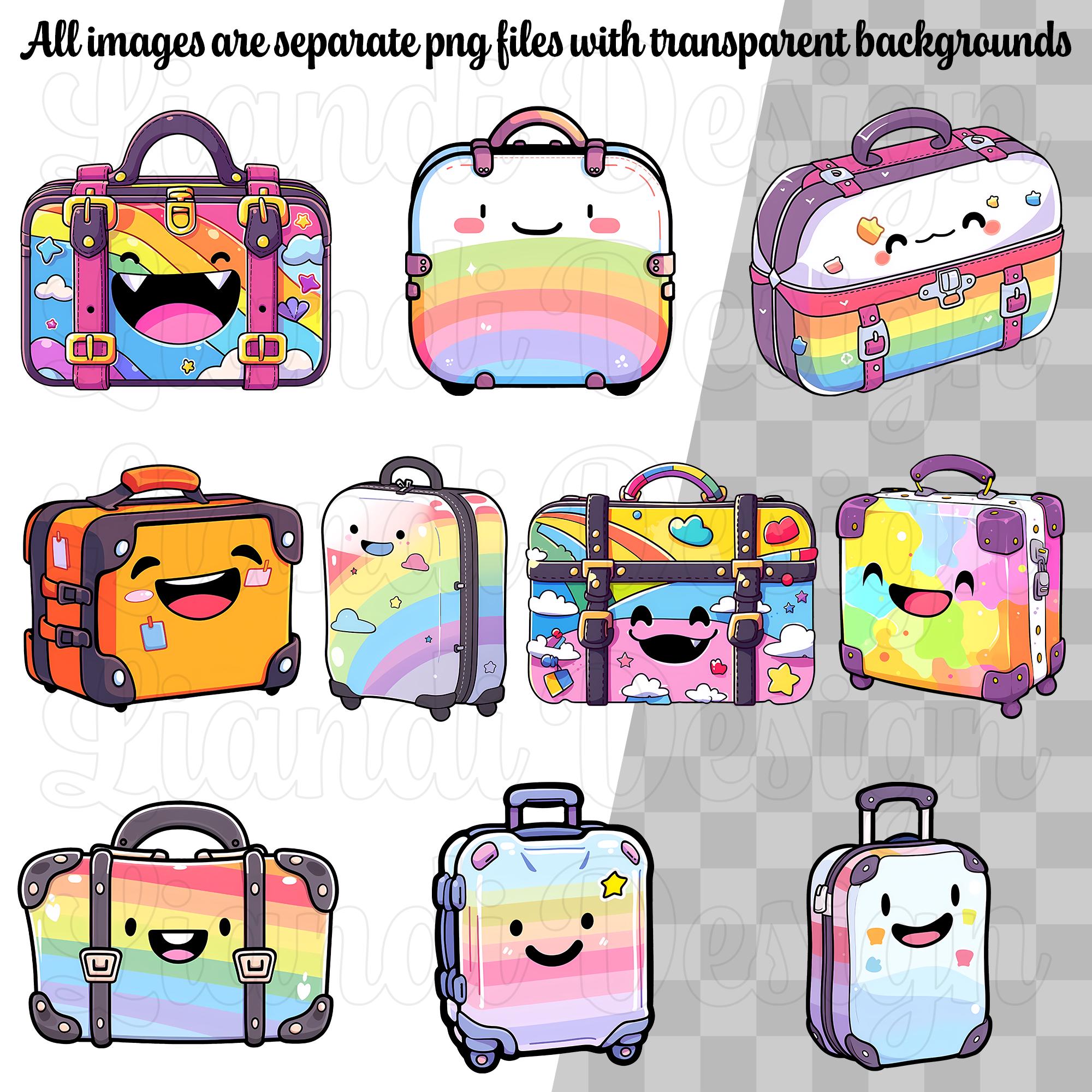 Kawaii Suitcases Clipart - 20 Cute and Colorful Travel Graphics for DIY ...