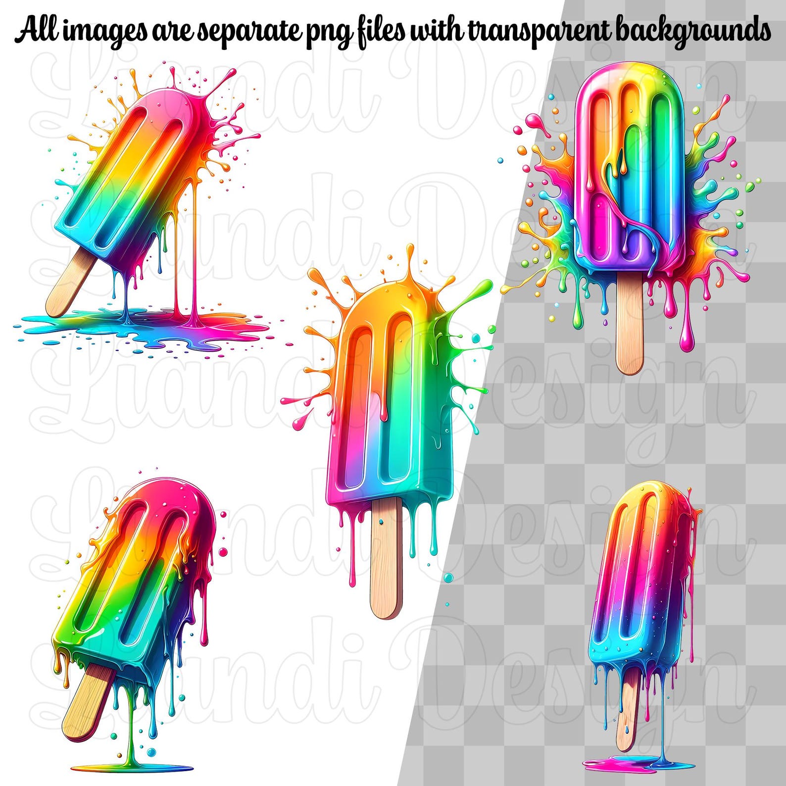 Rainbow Splash Popsicles Clipart - 10 Colorful Popsicle Paint Splashes ...