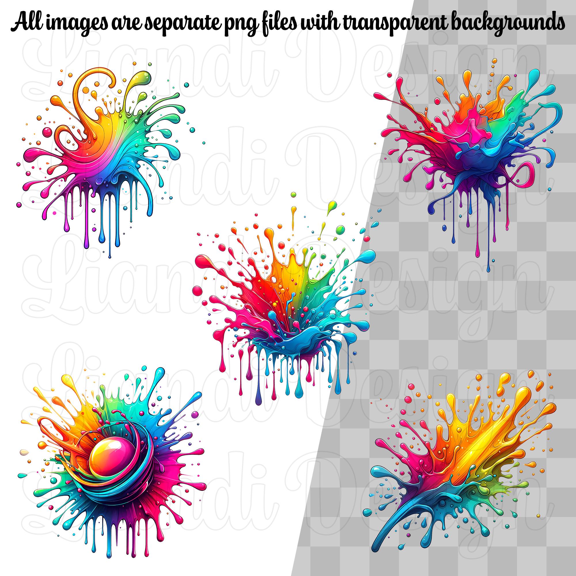 Rainbow Paint Splashes Clipart - 10 Colorful Paint Splash Designs for ...