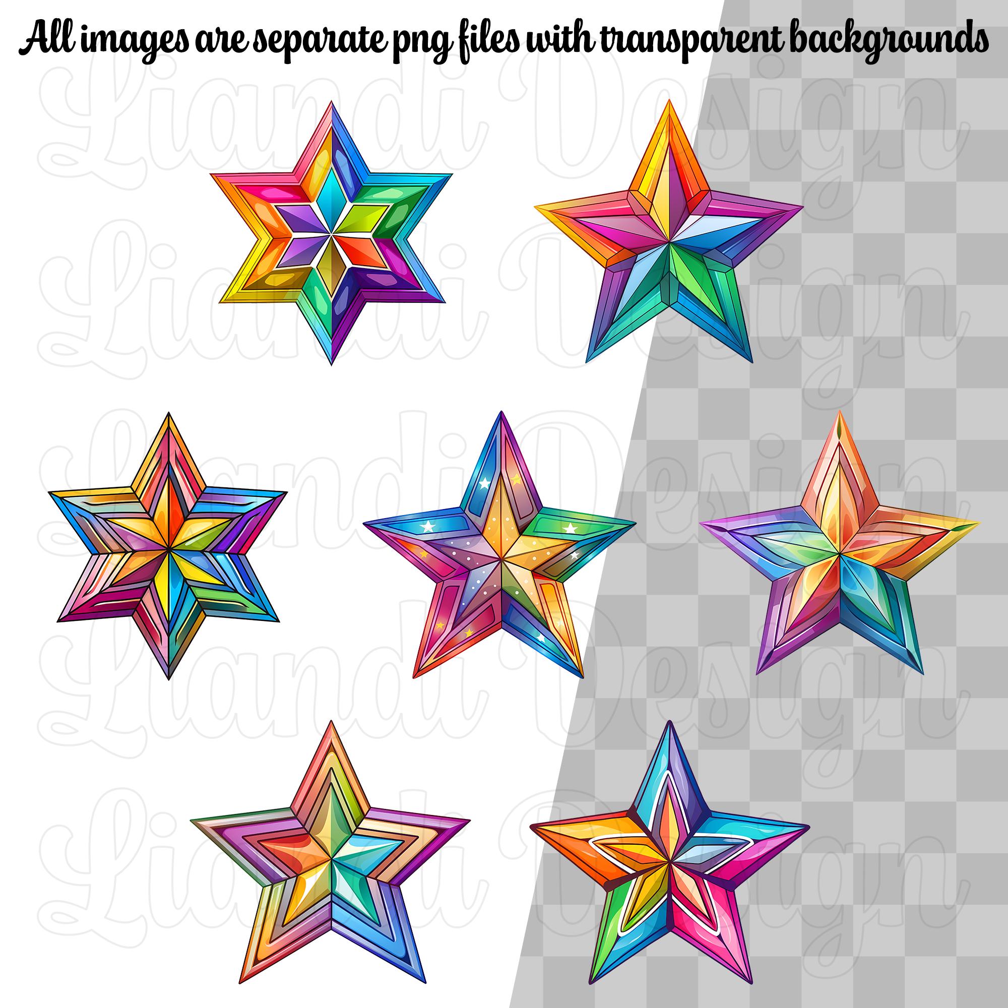 Colorful Stars Clipart - 15 Rainbow Colored Star Shape Graphics for DIY ...