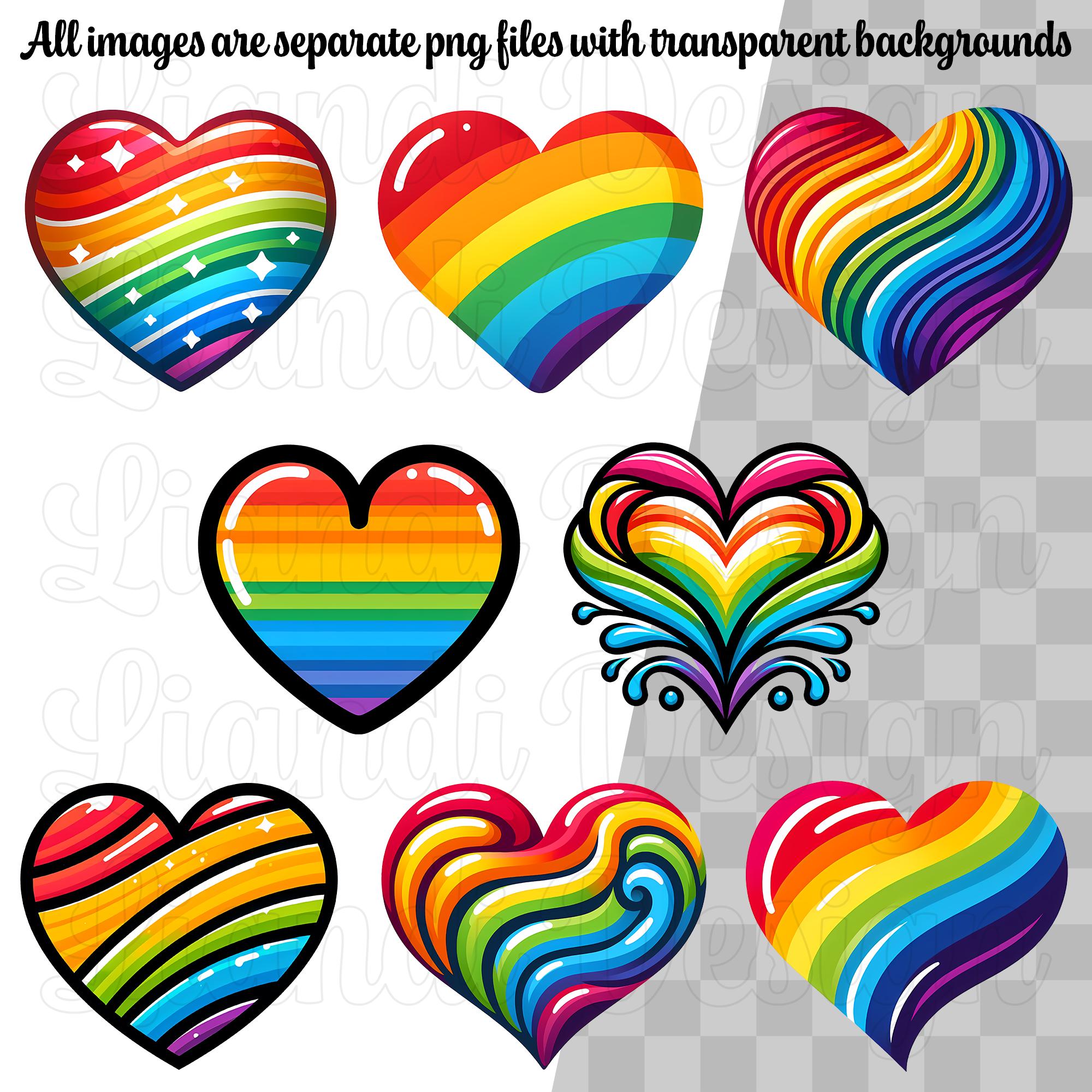 Rainbow Hearts Clipart - 15 Colorful Rainbow Heart Graphics for DIY ...