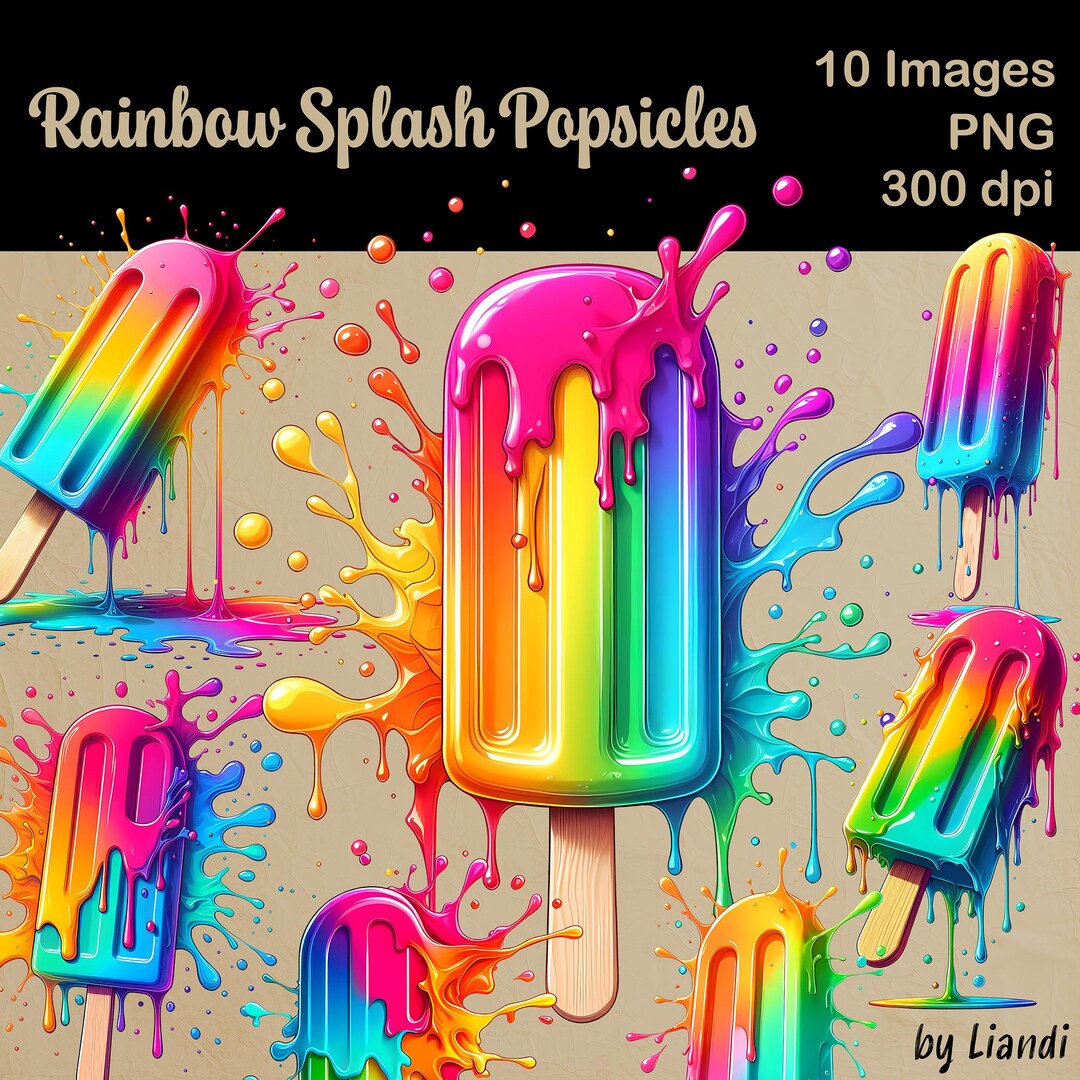 Rainbow Splash Popsicles Clipart - 10 Colorful Popsicle Paint Splashes ...