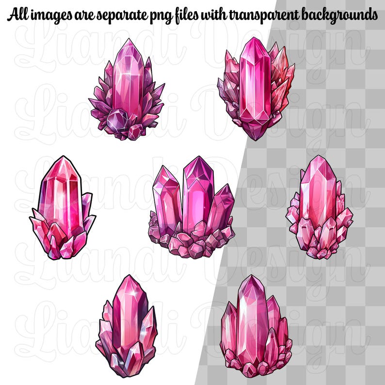 Pink Crystals Clipart - 15 Rose Quartz Crystal Graphics for DIY ...