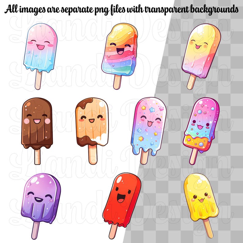 Kawaii Popsicles Clipart - 20 Cute and Colorful Ice Lolly Graphics for ...